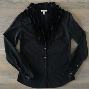 J. Crew | Tops | Jcrew Black Elizabeth Ruffle Shirt Size 2 | Poshmark